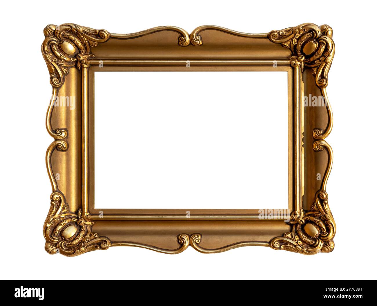 Simple empty blank gold decorative horizontal painting frame on a ...