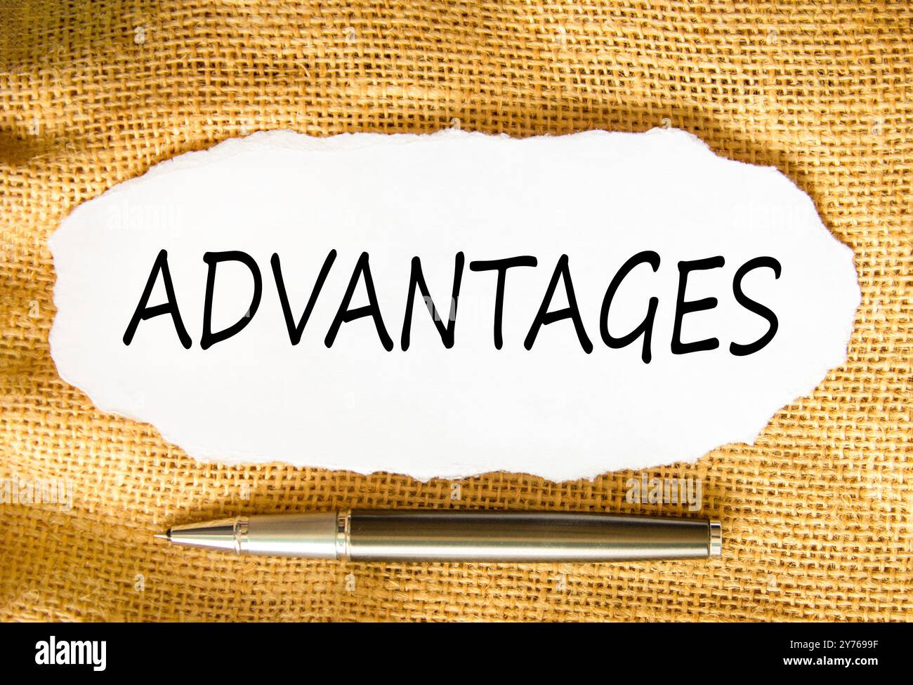 Advantages symbol. Concept word Advantages on beautiful white paper ...