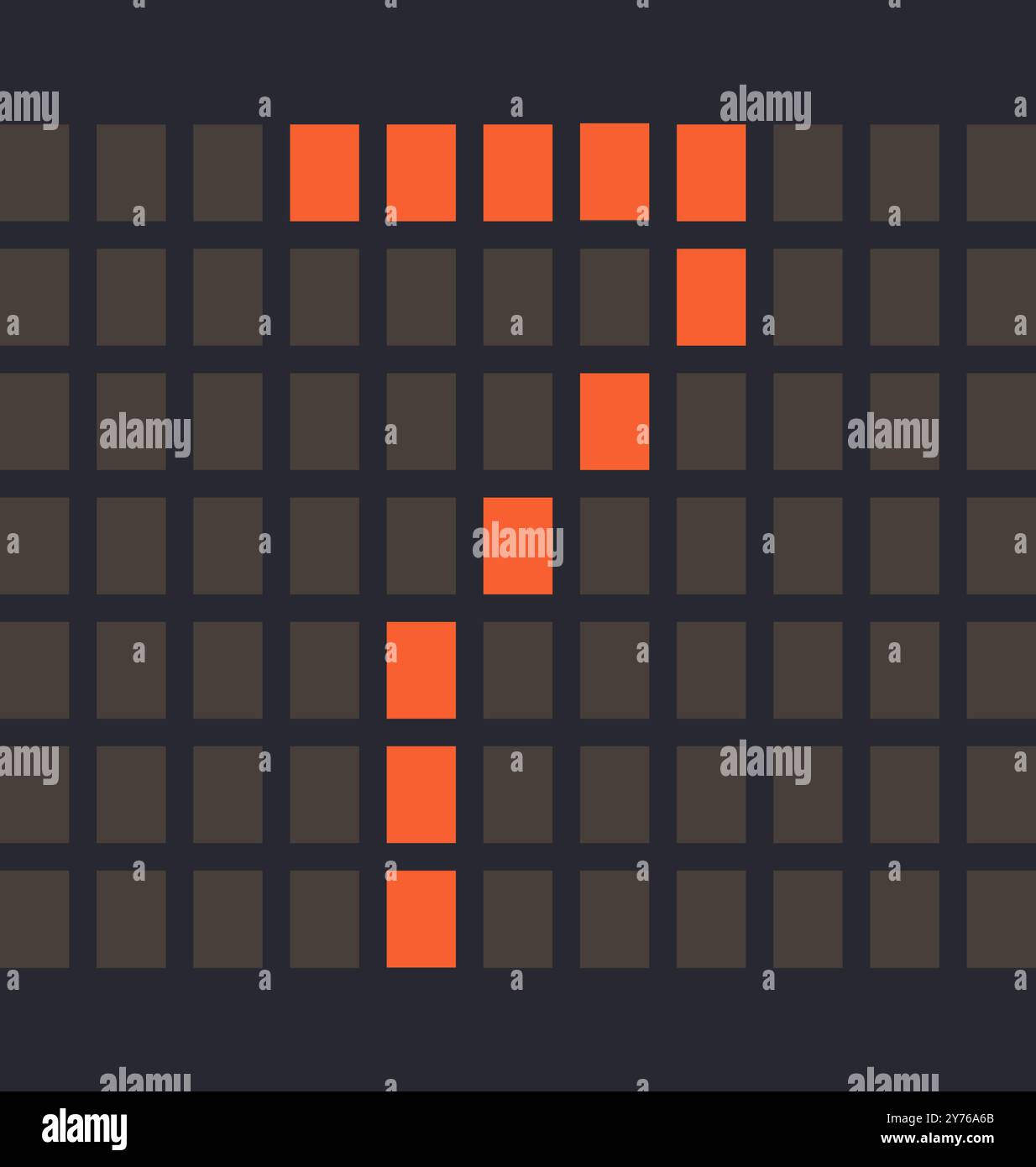 Digital number 7, Led orange color and a dark background, Vector ...