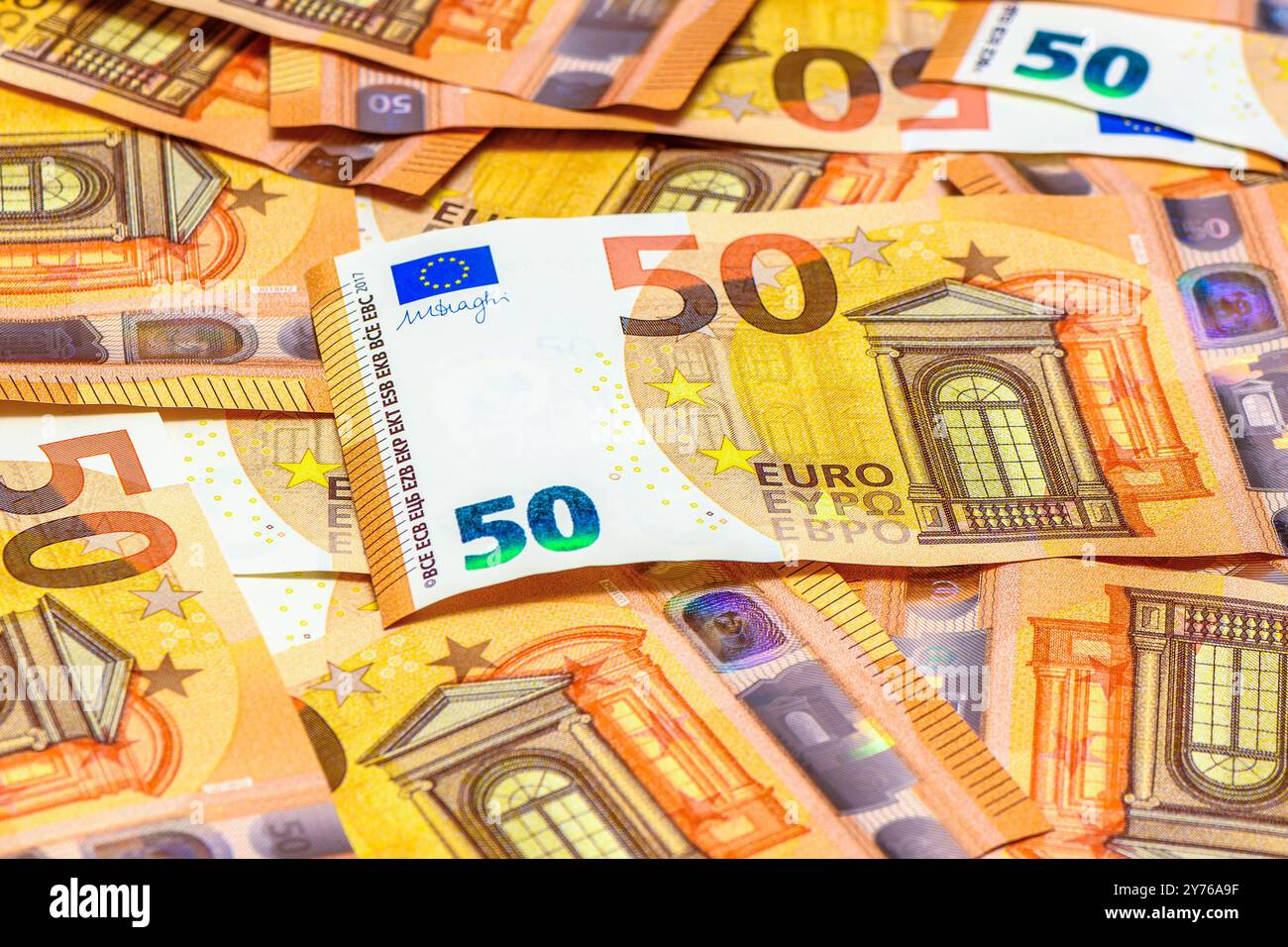 Paper money account in Europe. 50 Euro banknotes Stock Photo - Alamy