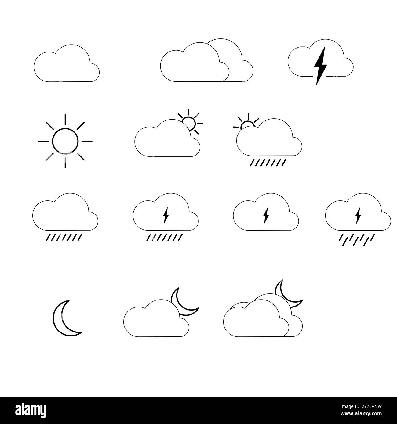 Weather forecast icons outline set, symbols isolated illustration ...