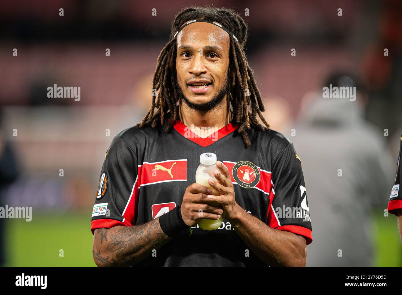 Herning, Denmark. 25th, September 2024. Kevin Mbabu of FC Midtjylland ...