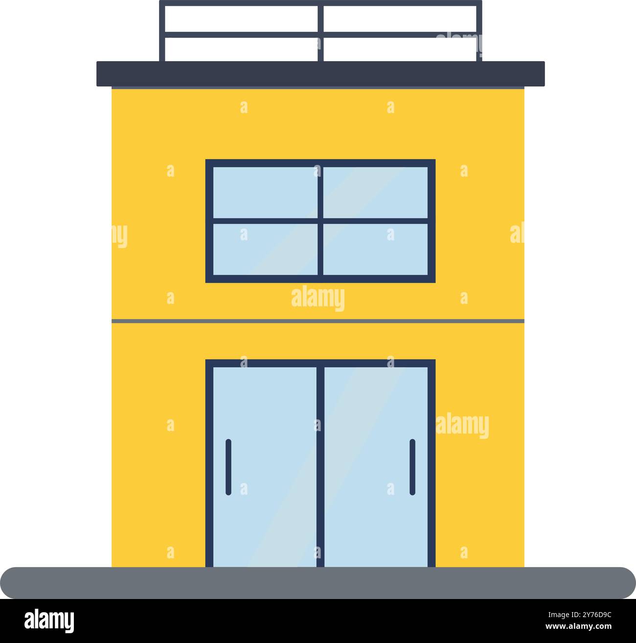 2-story commercial building painted yellow with a rooftop flat design ...