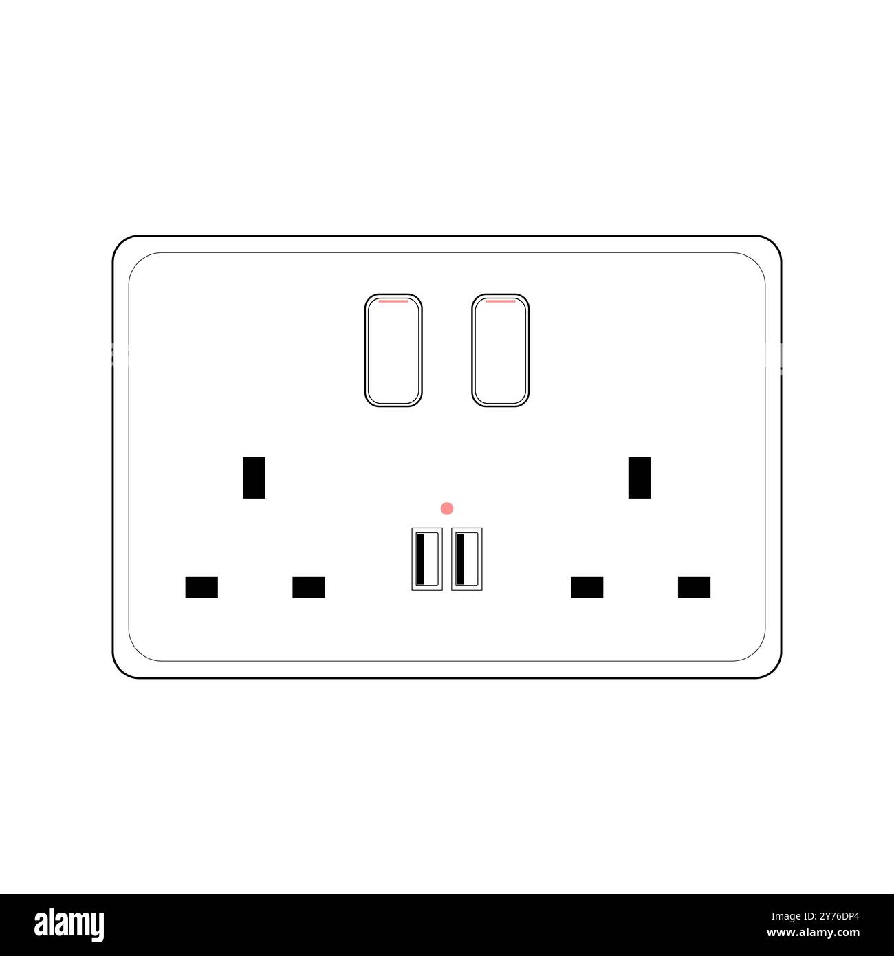 Power plug two Socket Outlet type g with switch and usb port, Outline ...