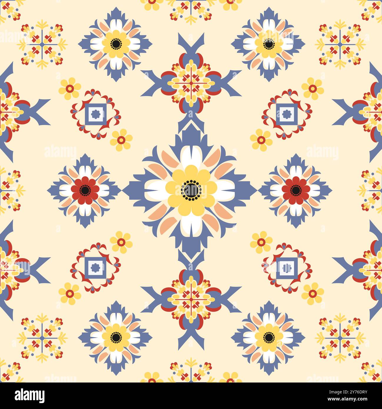seamless pattern native asia fabric a flower and geometry style, vector ...