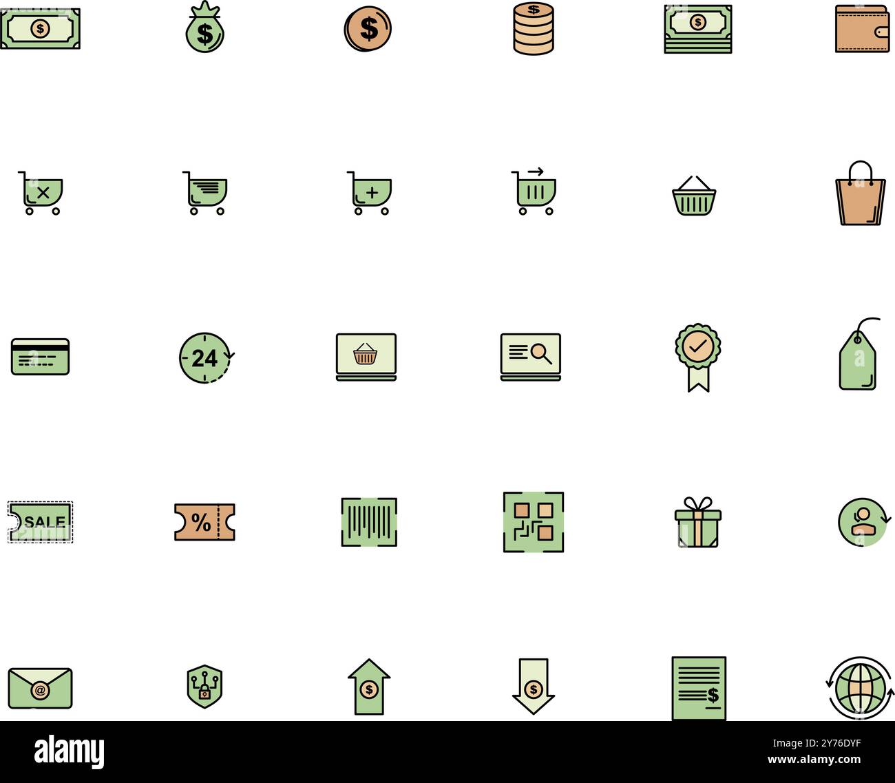 E-commerce online shopping outline outline filled icon set, Vector ...