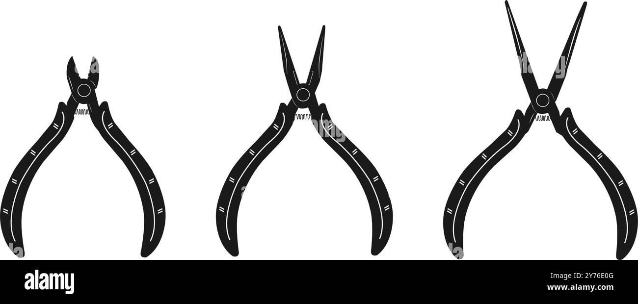 Set of 3 types of pliers diagonal cutters, long nose and long needle ...