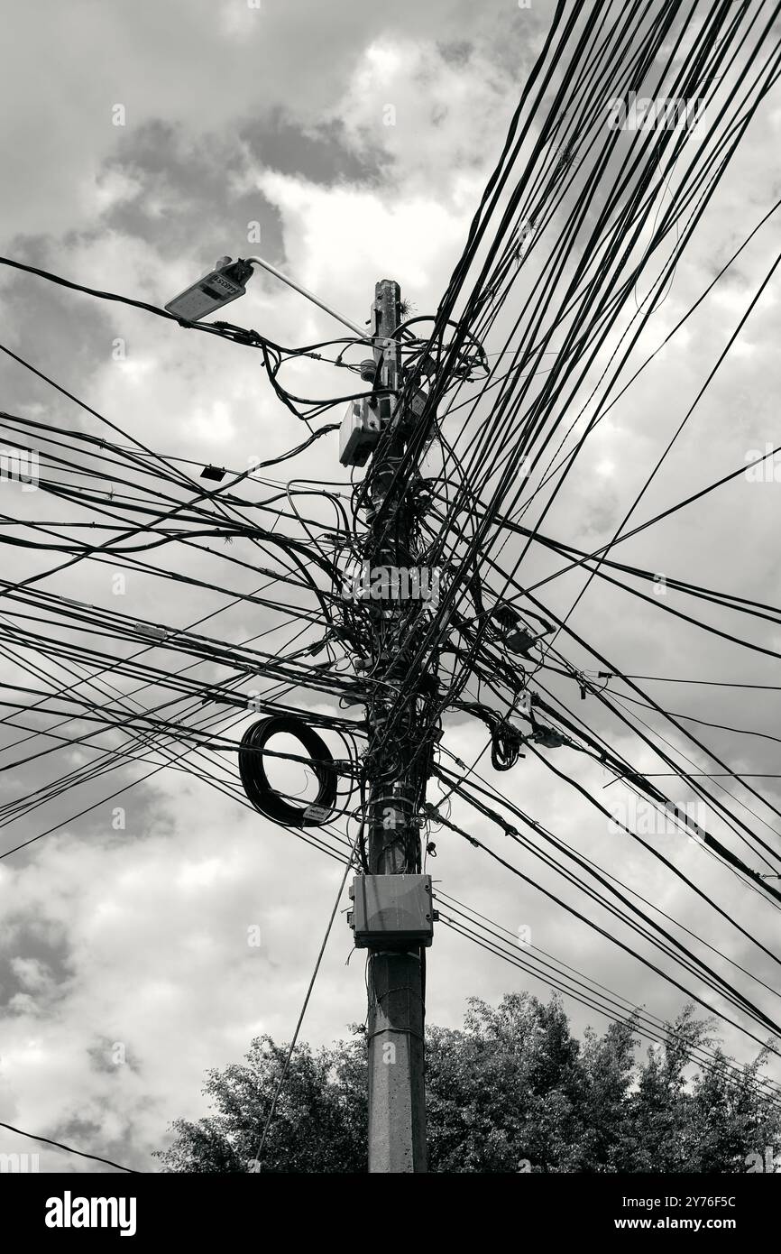 Chaotic cable lines in Medellin, Colombia Stock Photo - Alamy