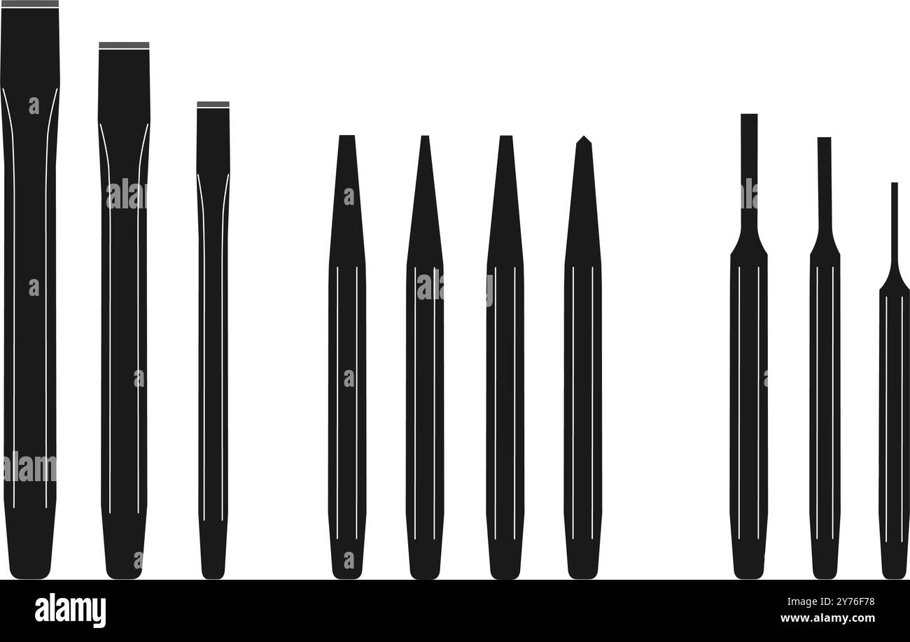 Set of Steel Punch and Chisel, Vector illustration Stock Vector Image ...