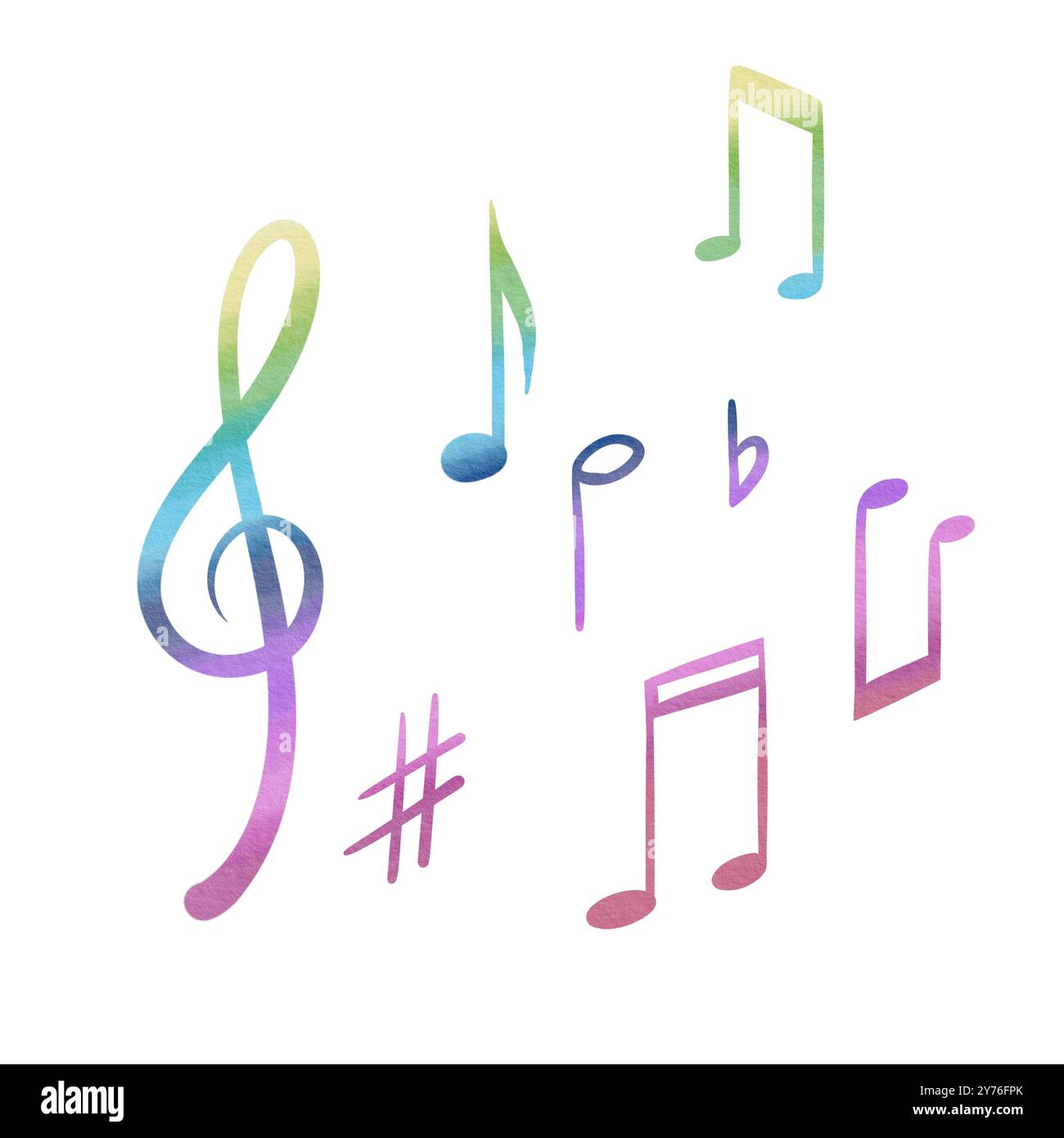 Rainbow colorful notes and treble clef in flat style watercolor clip ...