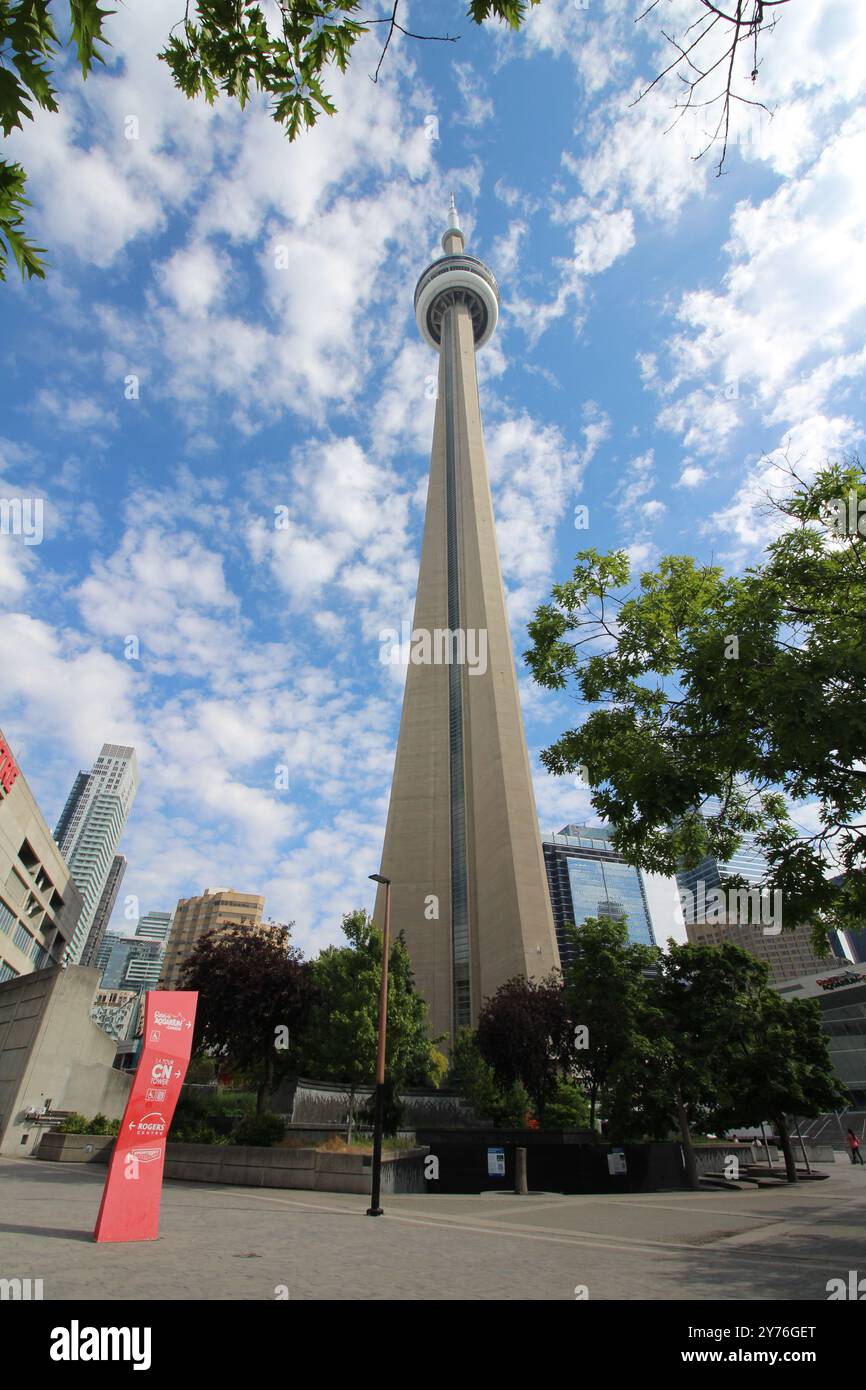 View of the CN Tower from the beside the Rogers Centre in Toronto Stock ...