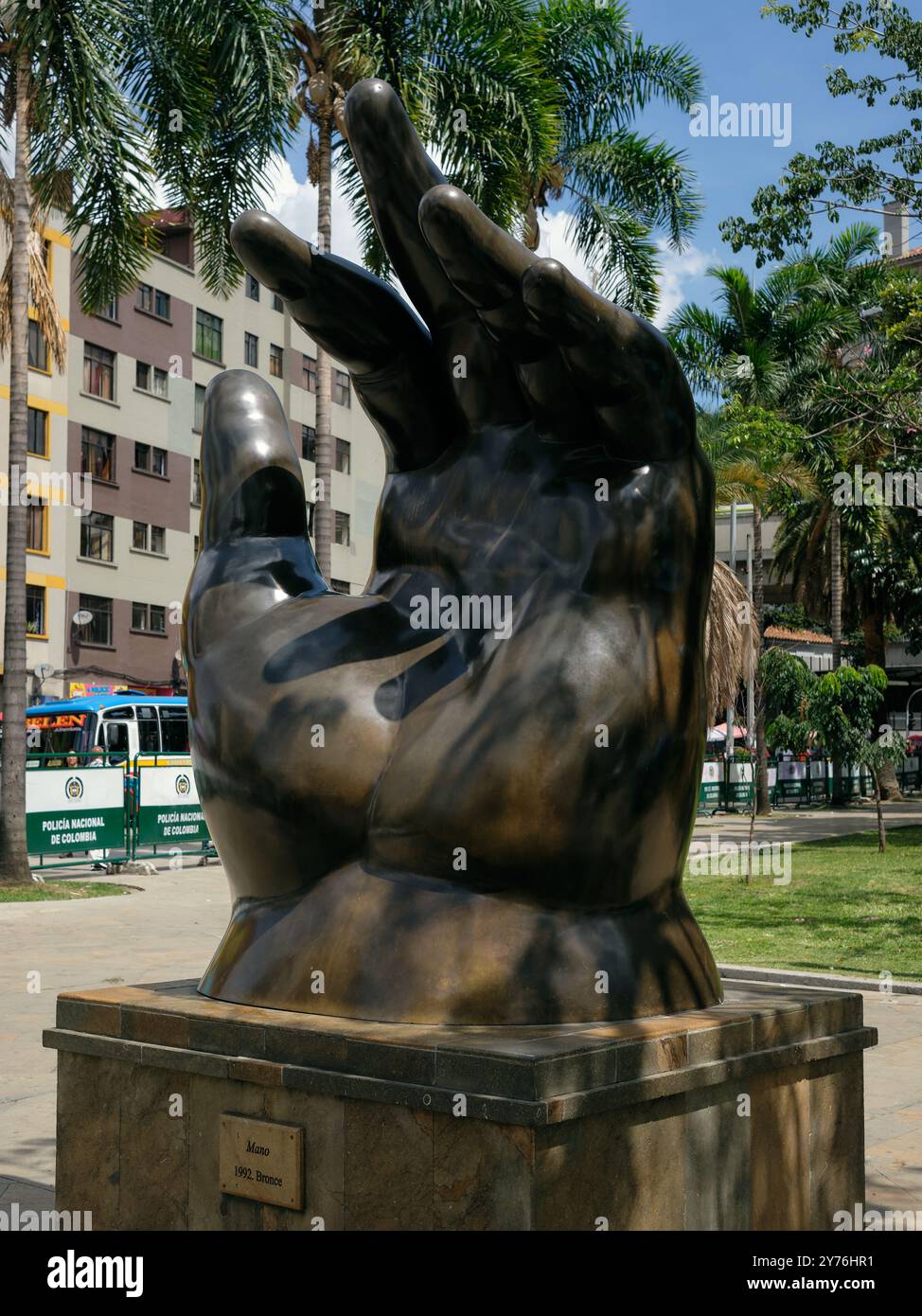 Bronze Hand statue in Plaza Botero, Medellin, Colombia Stock Photo - Alamy