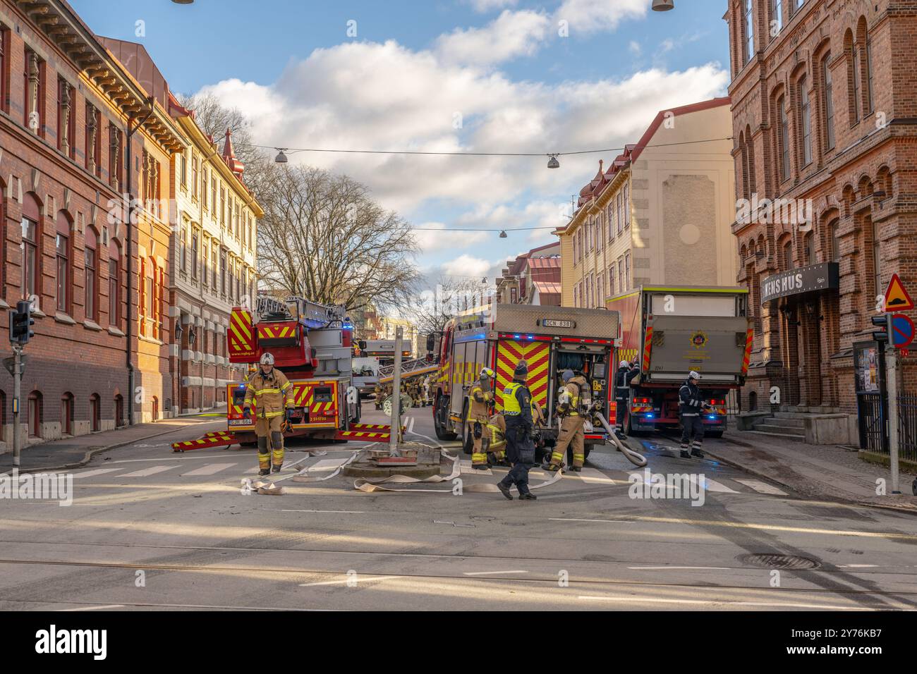 Gothenburg, Sweden - February 25 2023: Fire trucks on site at a ...