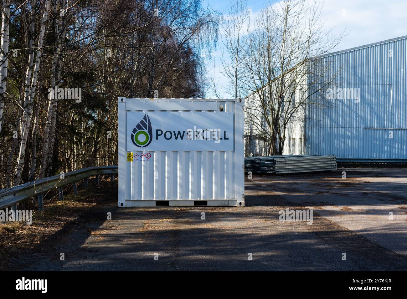 Gothenburg, Sweden - February 27 2023: PowerCell fuel cell system container in a parking lot ...