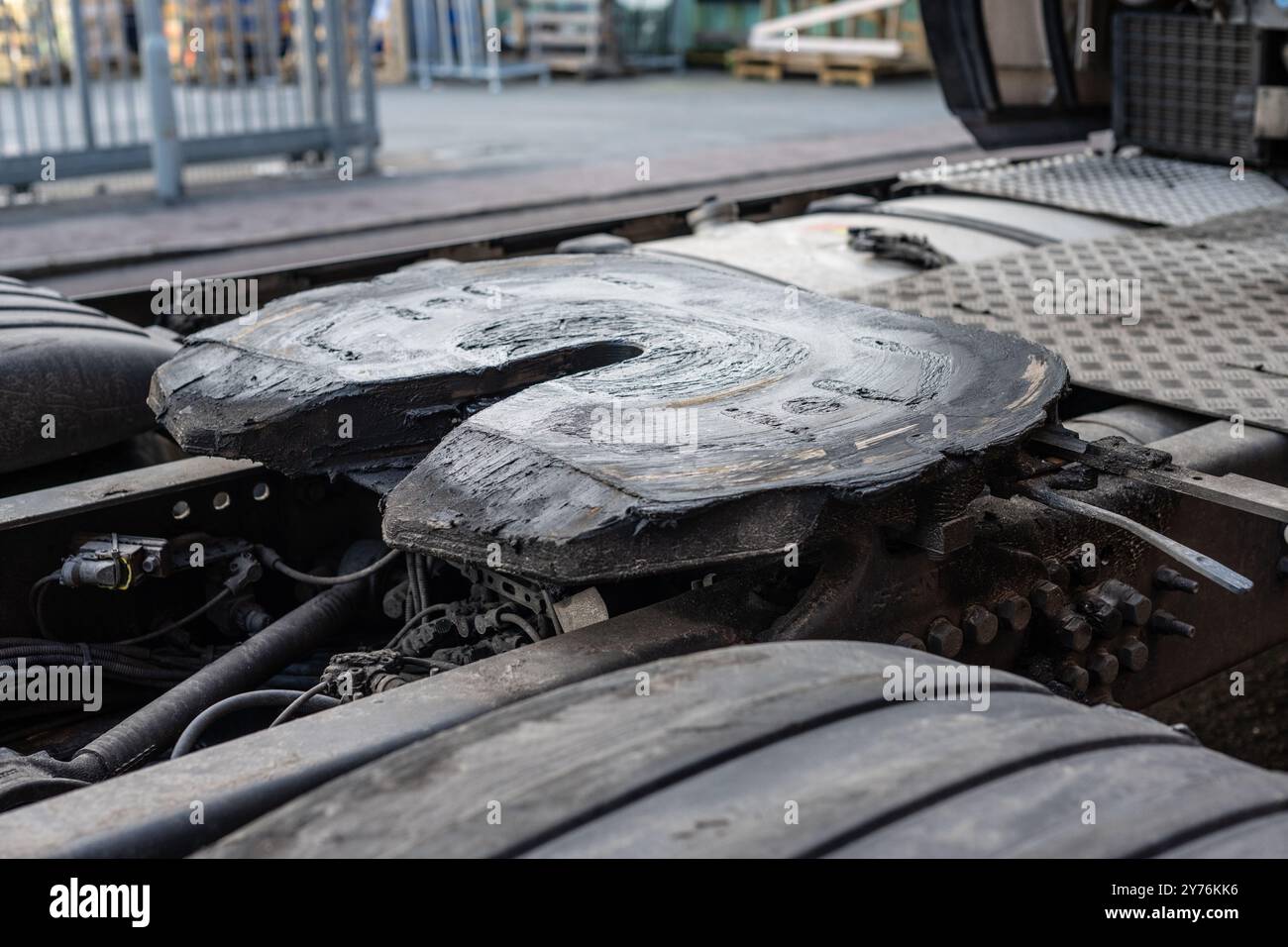 Gothenburg, Sweden - February 27 2023: Fifth wheel coupling of a lorry ...
