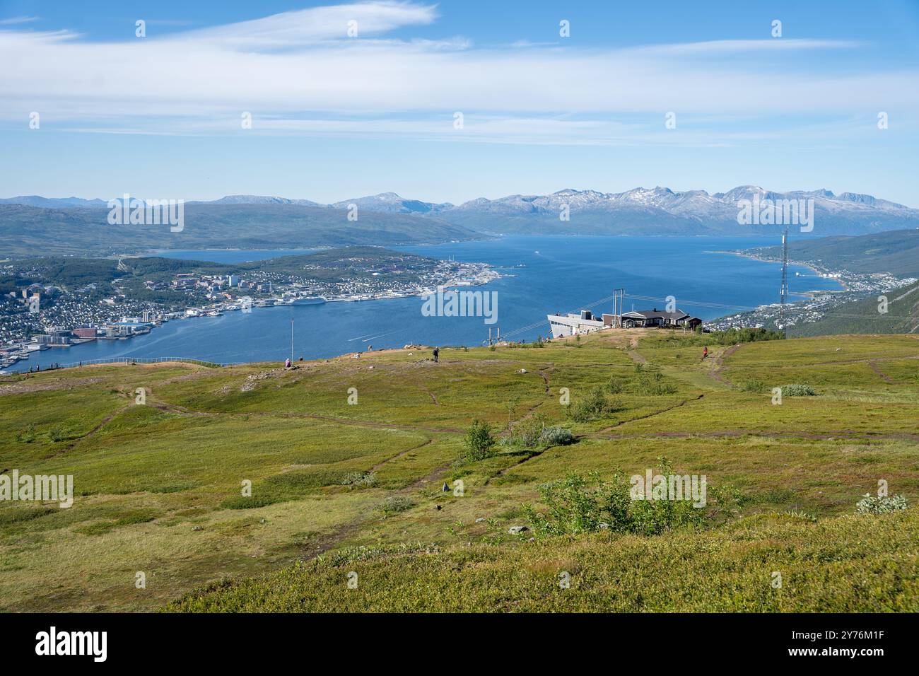 Fjellheisen cable car station on Mount Storsteinen and view over Tromso ...