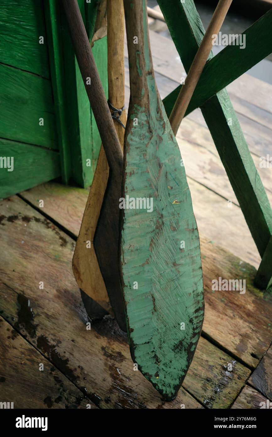 Handmade wooden paddle in Amazon river Stock Photo - Alamy