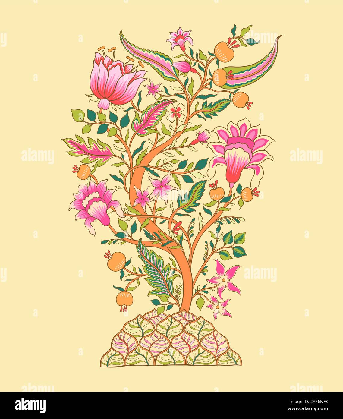 Mughal tree decorative ornamental floral. Vintage intricate traditional ...