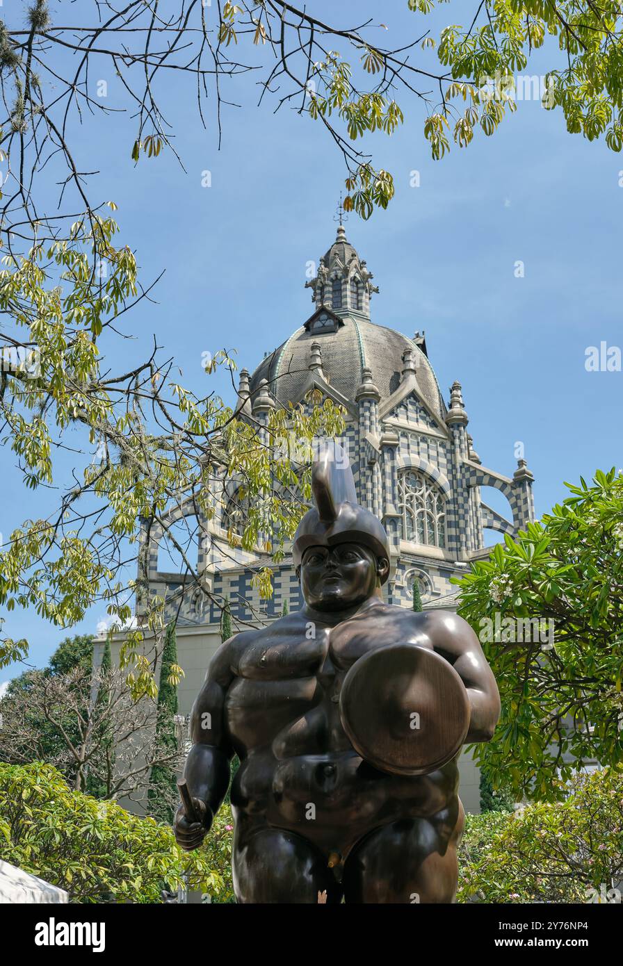Bronze warrior statue in Plaza Botero, Medellin, Colombia Stock Photo ...