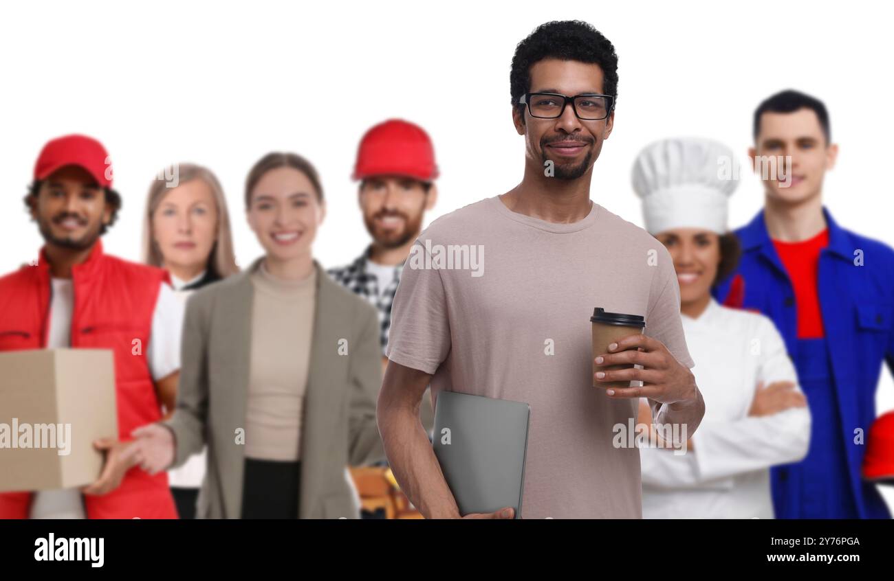 Computer programmer and people of other professions on white background ...