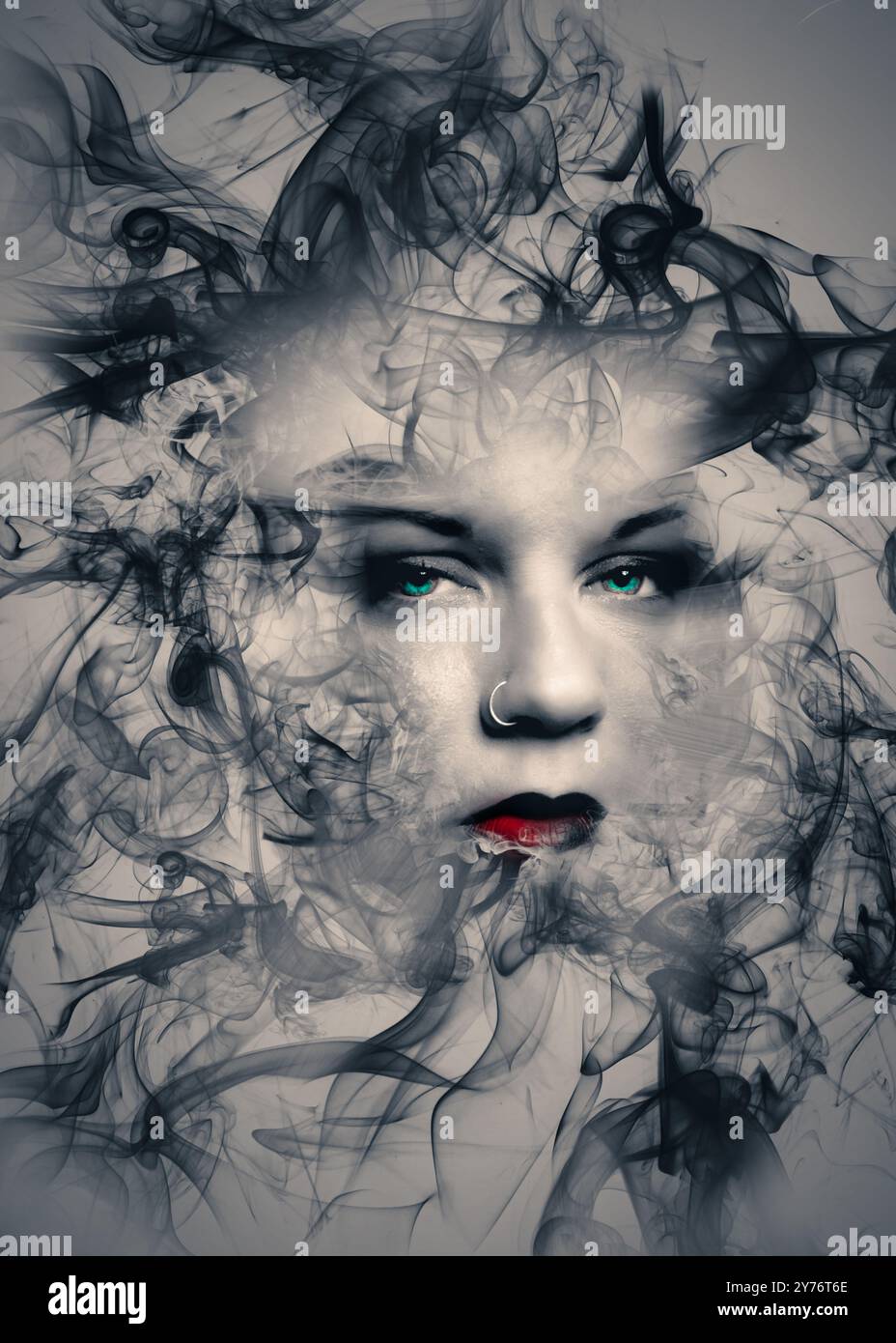 abstract smoke portrait of woman in black and white Stock Photo - Alamy