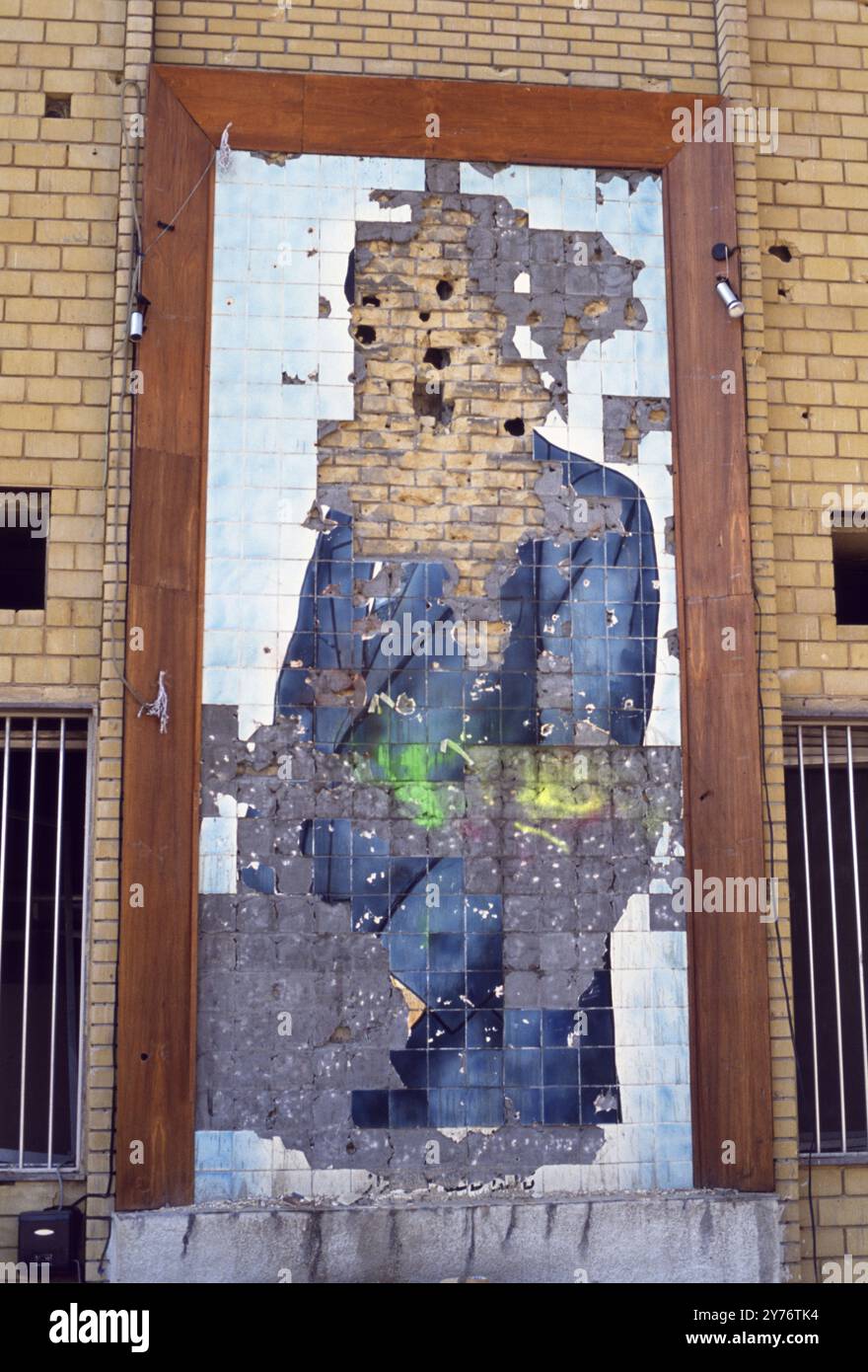 First Gulf War: 8th March 1991 A large, tiled portrait of Saddam ...