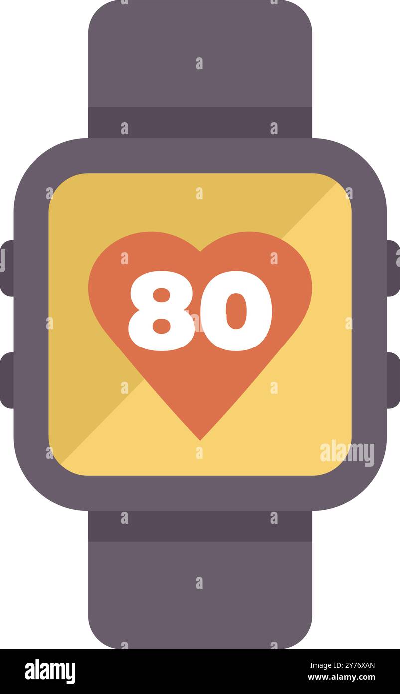 Smartwatch with heart rate monitor showing eighty beats per minute ...