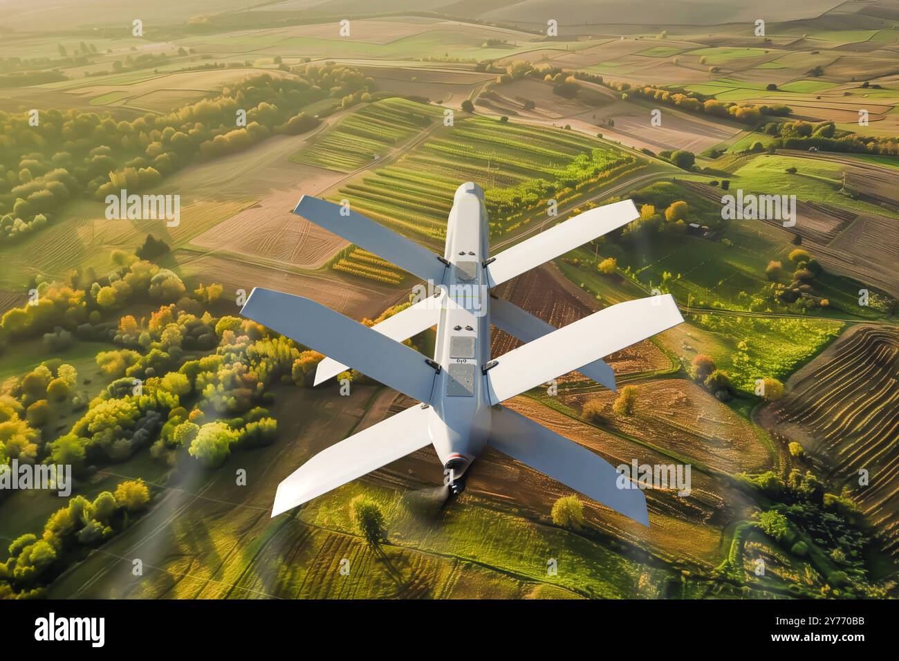 Military drone Lancet with folding wings flying in the air. UAV combat ...