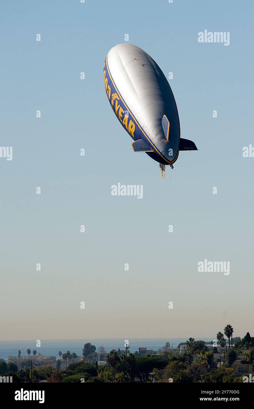 The iconic Goodyear Blimp, a symbol of airship aviation, gracefully ...