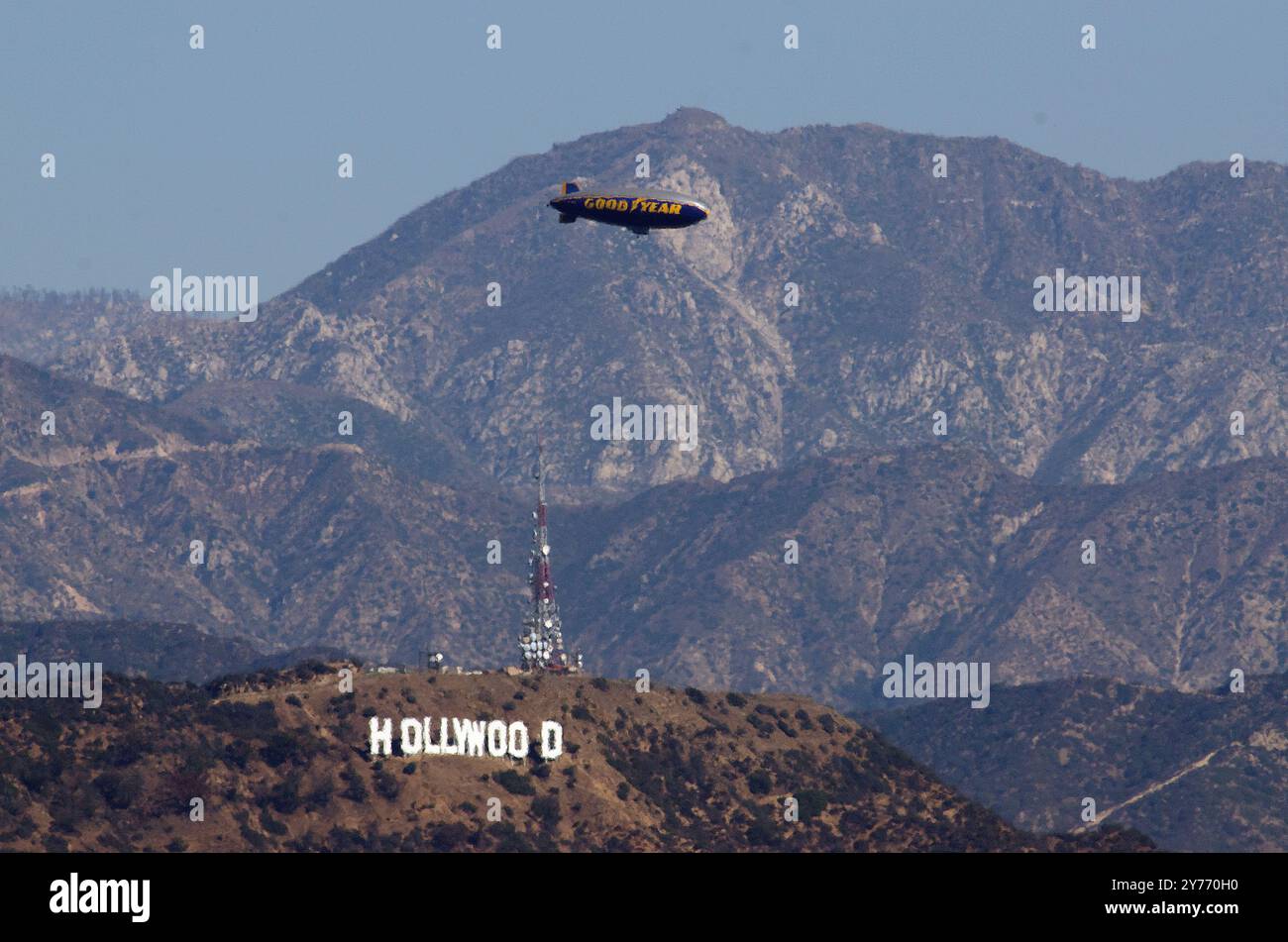 The iconic Goodyear Blimp, a symbol of airship aviation, gracefully ...