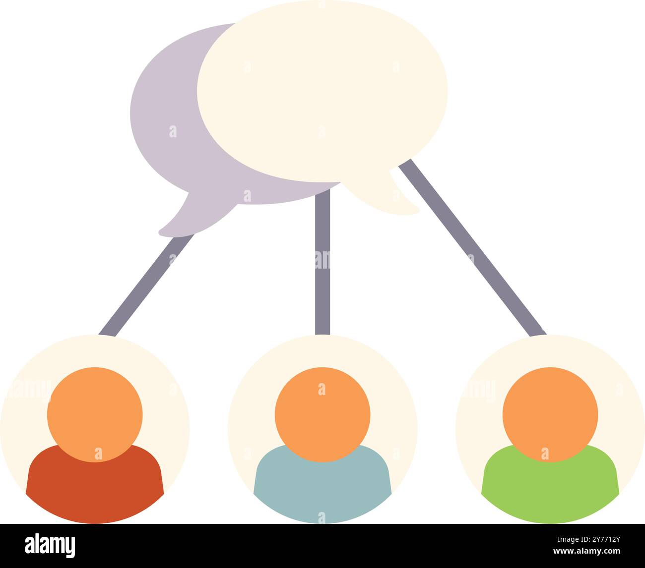 Three business people communicating using speech bubbles, discussing ...