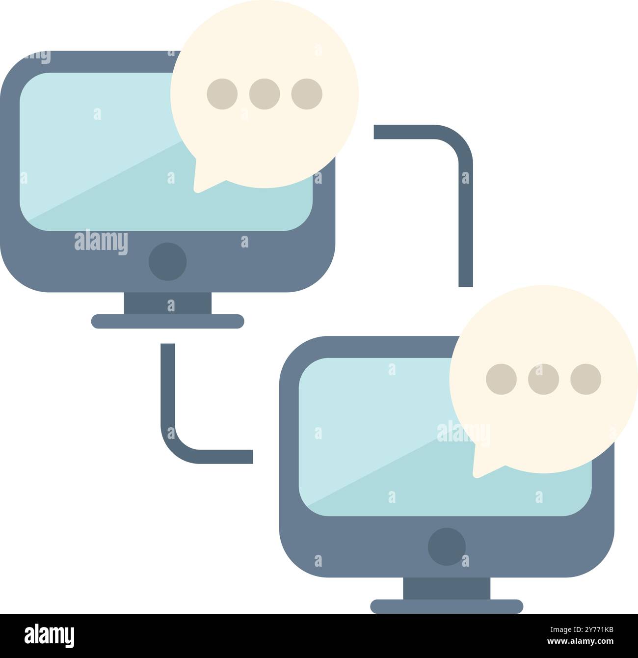 Two desktop computers connected and exchanging messages through a ...