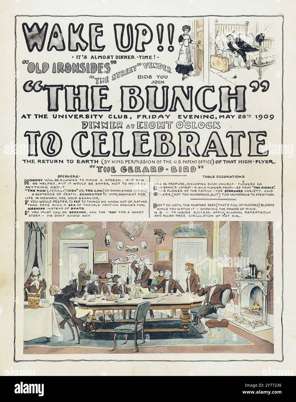 "The Bunch" at the University Club (1909). Satirical Poster. Comedy ...