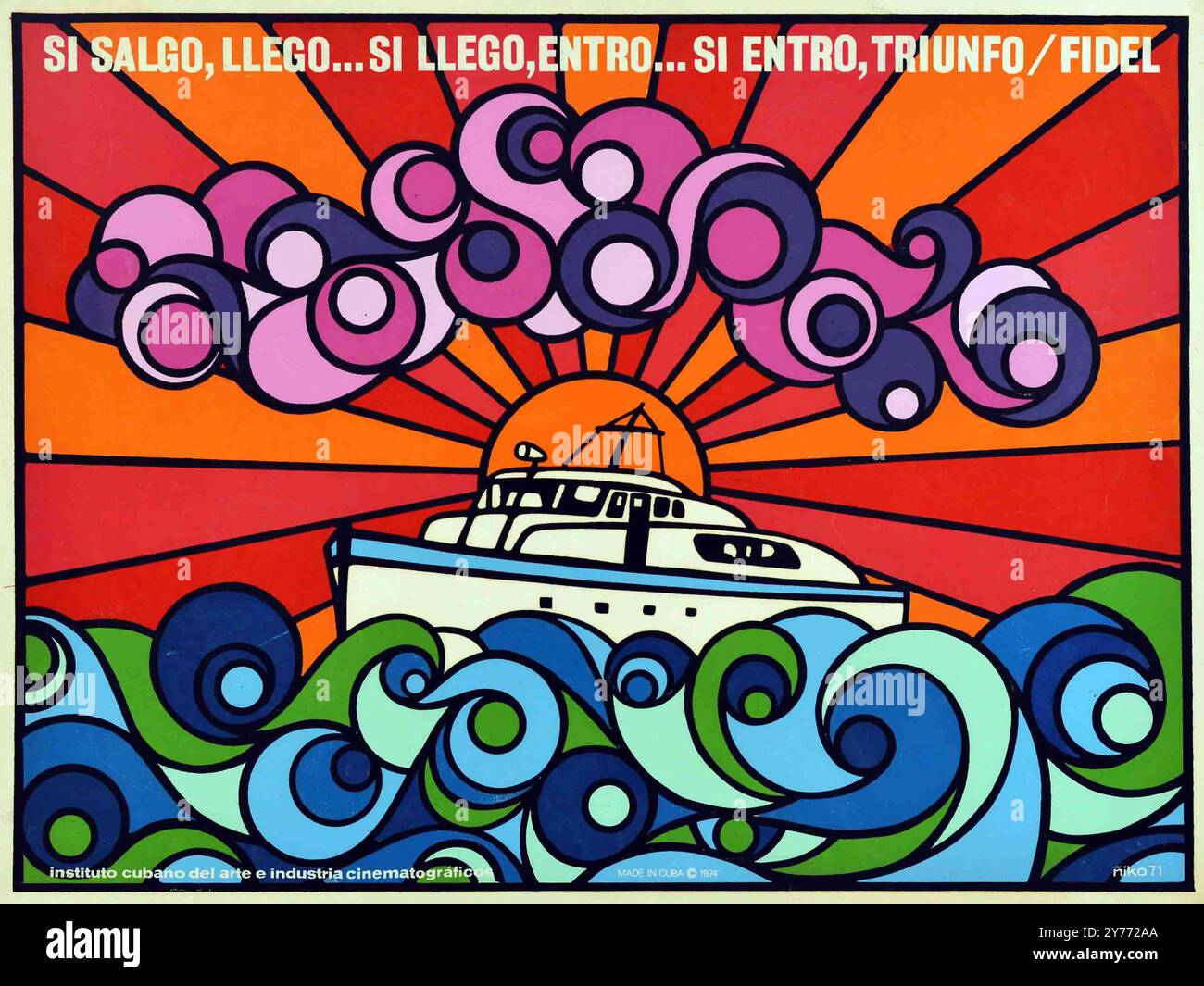 Vintage psychedelic style Propaganda Poster, Fidel Castro and Che ...