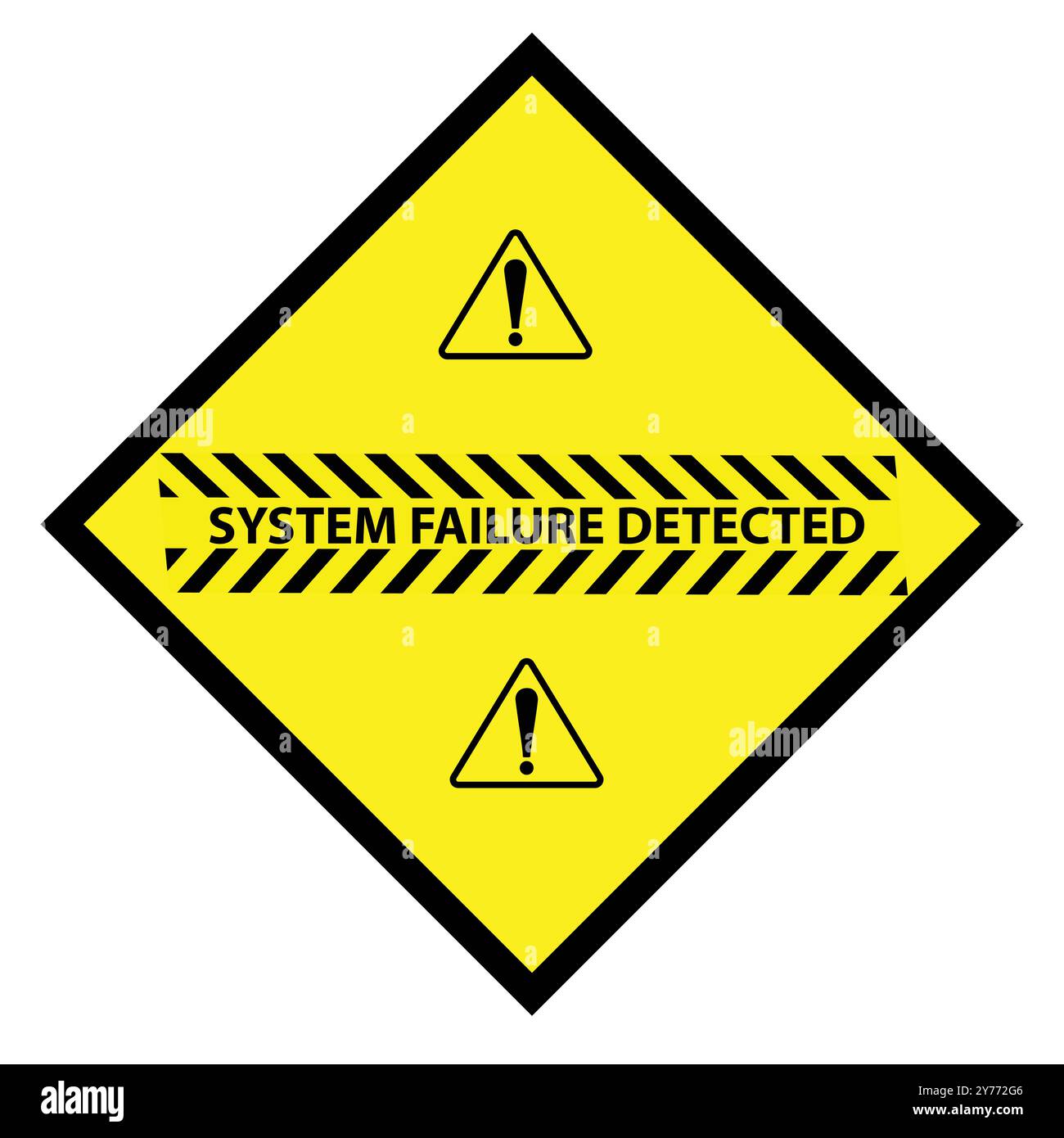Yellow sticker with exclamation marks, yellow black stripe and the message system failure ...