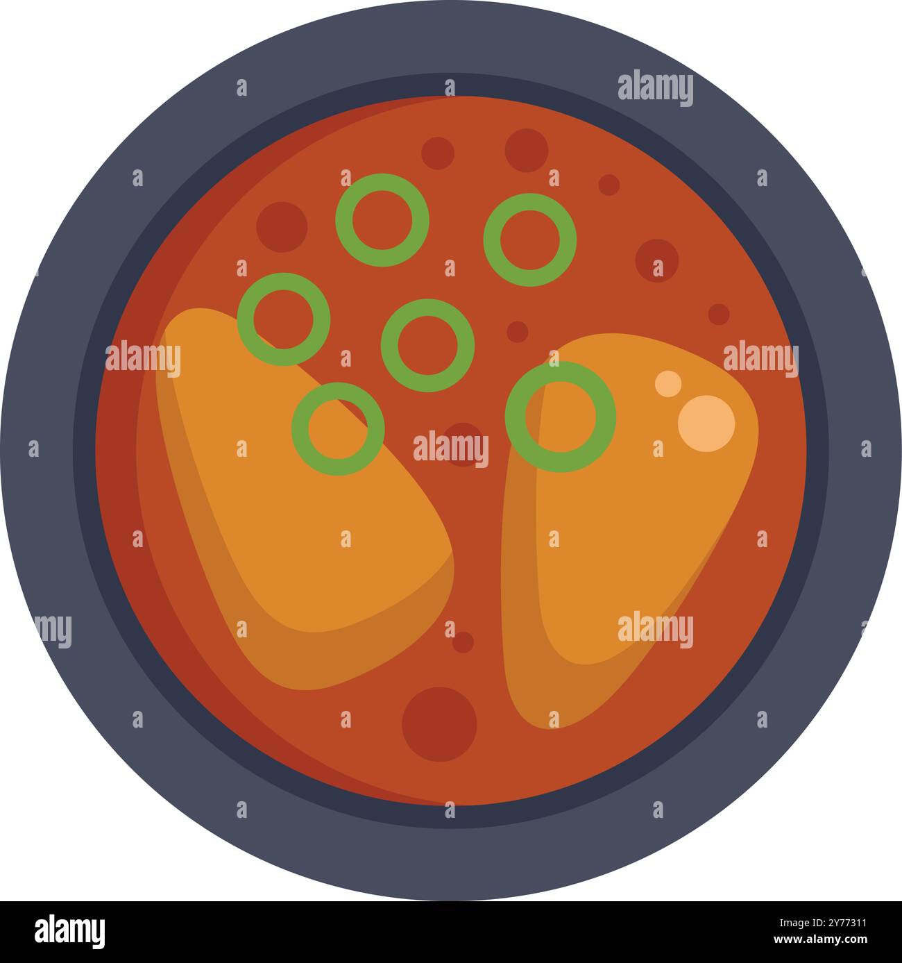 Chicken curry dish served in a bowl, with chopped spring onions as ...