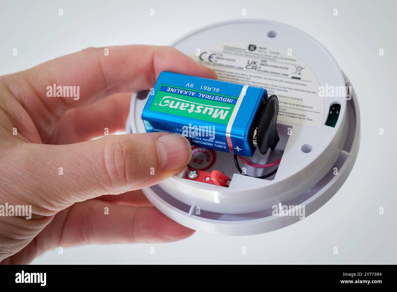 Changing the battery in a smoke detector Stock Photo - Alamy