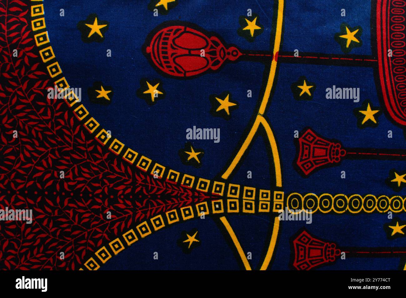 top view of red blue ankara fabric, flatlay of nigerian wax cloth with ...