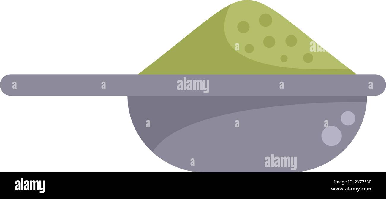 Measuring spoon holding pile of matcha powder, flat vector icon on ...