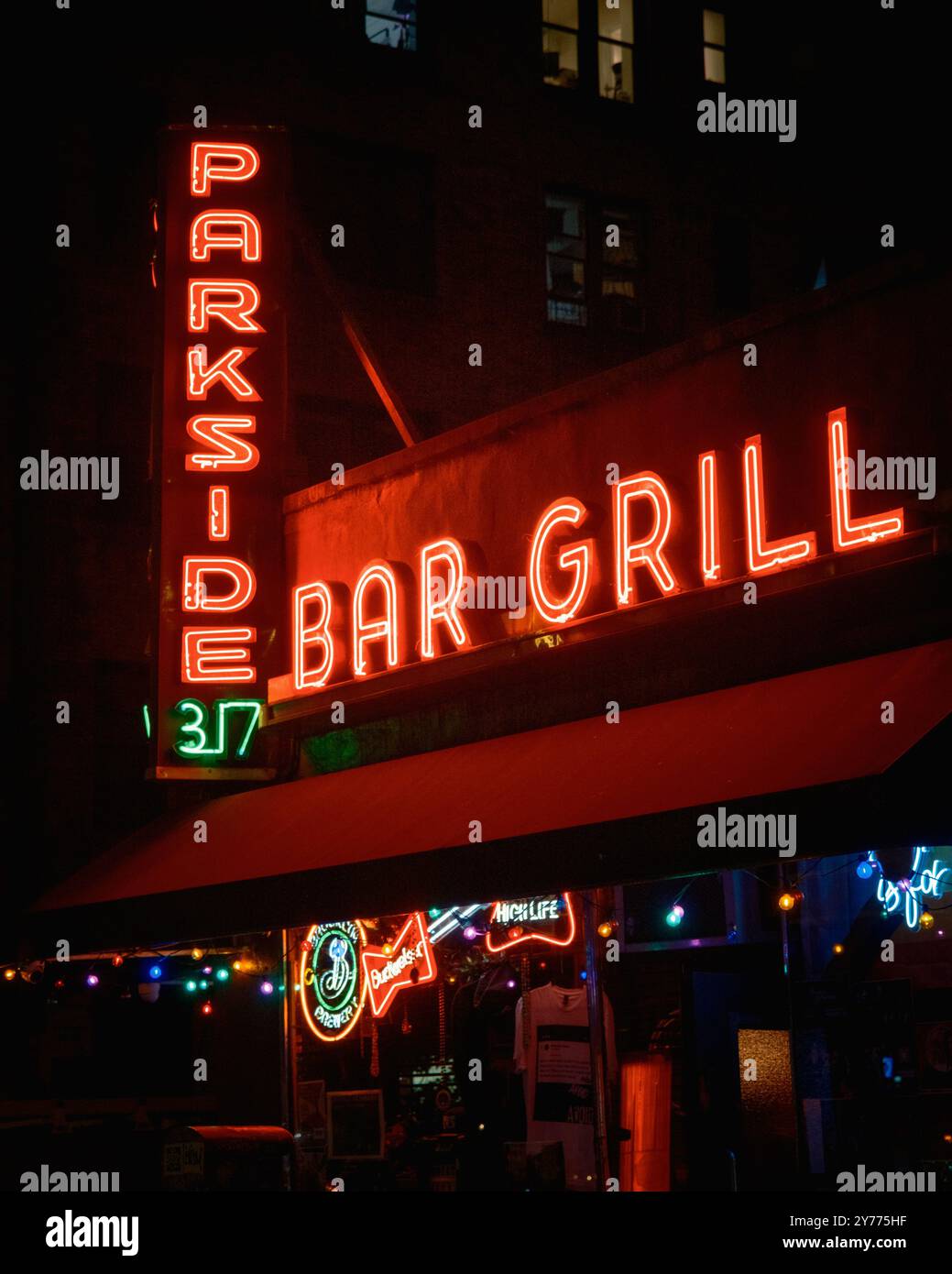Parkside Lounge neon sign at night on the Lower East Side, Manhattan ...