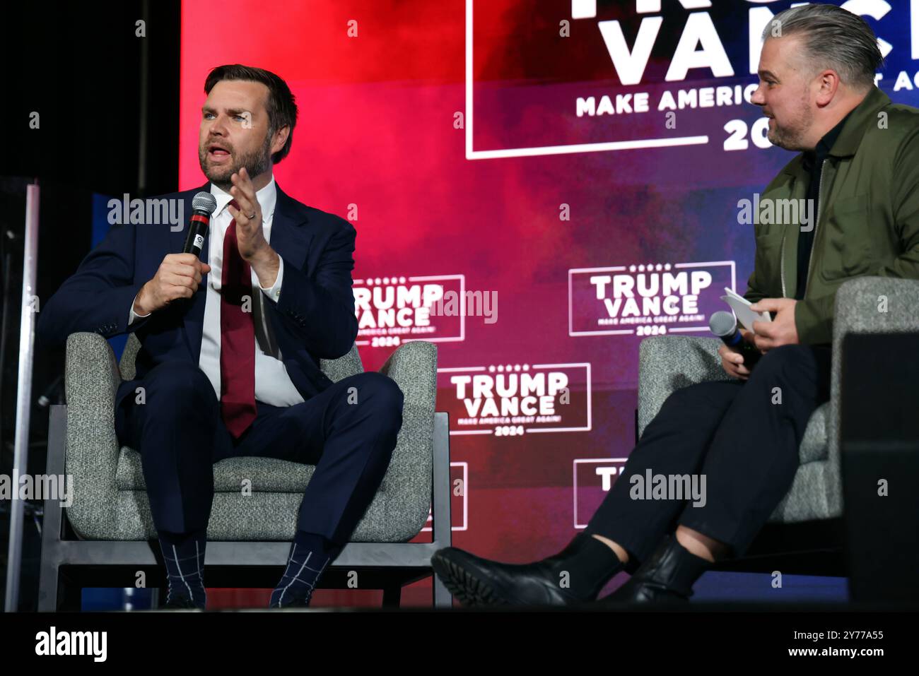 Republican vice presidential nominee Sen. JD Vance, R-Ohio, speaks at a ...
