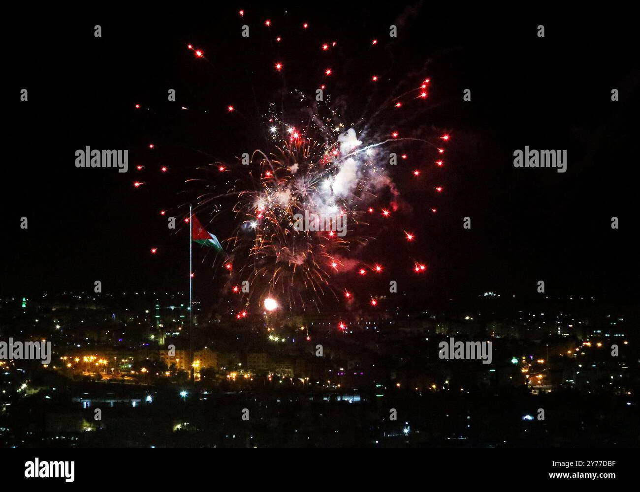 Amman, Jordan. 25 May 2020. Fireworks are displayed in Amman to ...