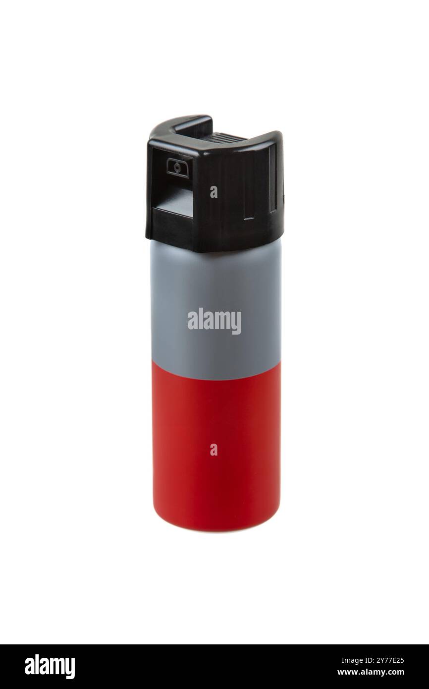 Compact pepper spray canister with safety cap on white background Stock ...