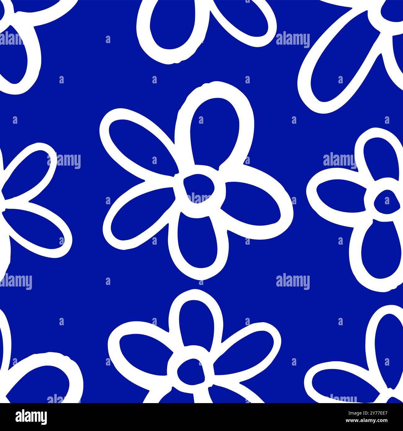Naive playful seamless pattern set with doodle Daisy in Blue Pen colors ...
