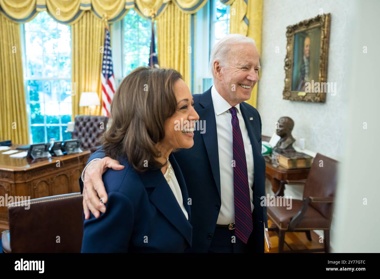 President Joe Biden and Vice President Kamala Harris speak before their ...