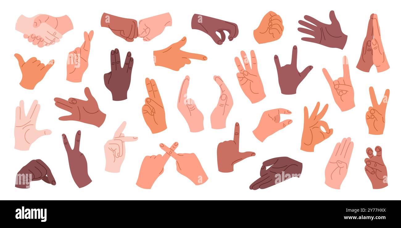 Human hands with different gestures and positions Stock Vector Image ...