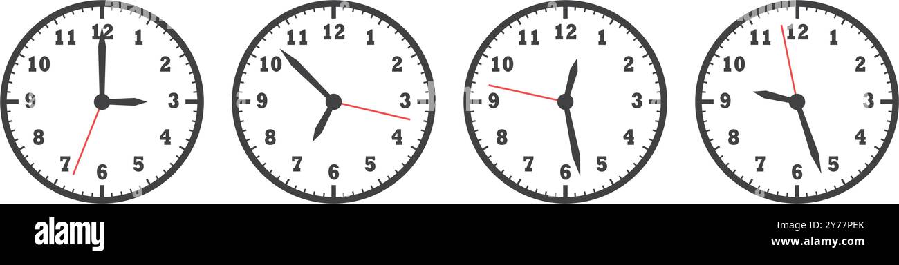 Clock icon set in flat style. Round watch vector illustration on ...