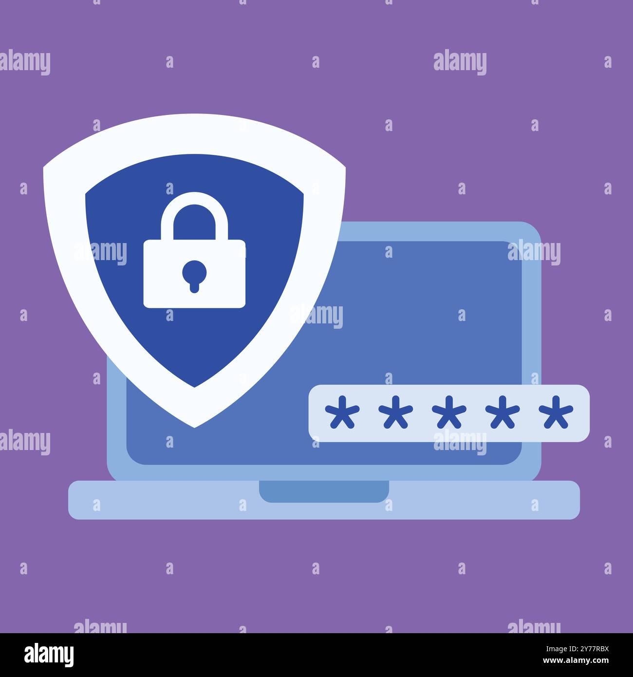 Cyber Security vector illustration. Laptop security protection vector ...