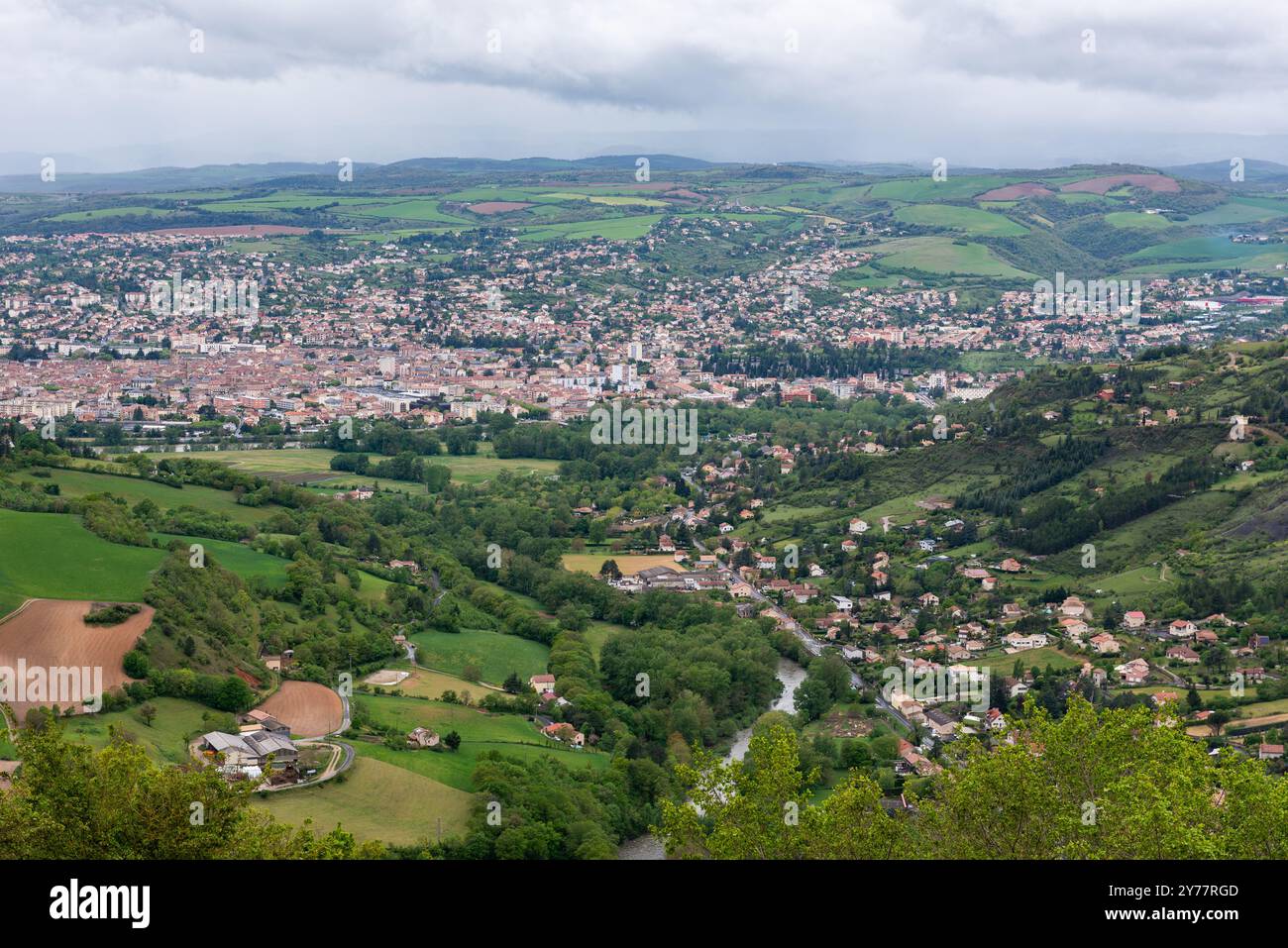 The city of Millau viewed from the viewpoint of Millau and the Viaduct ...