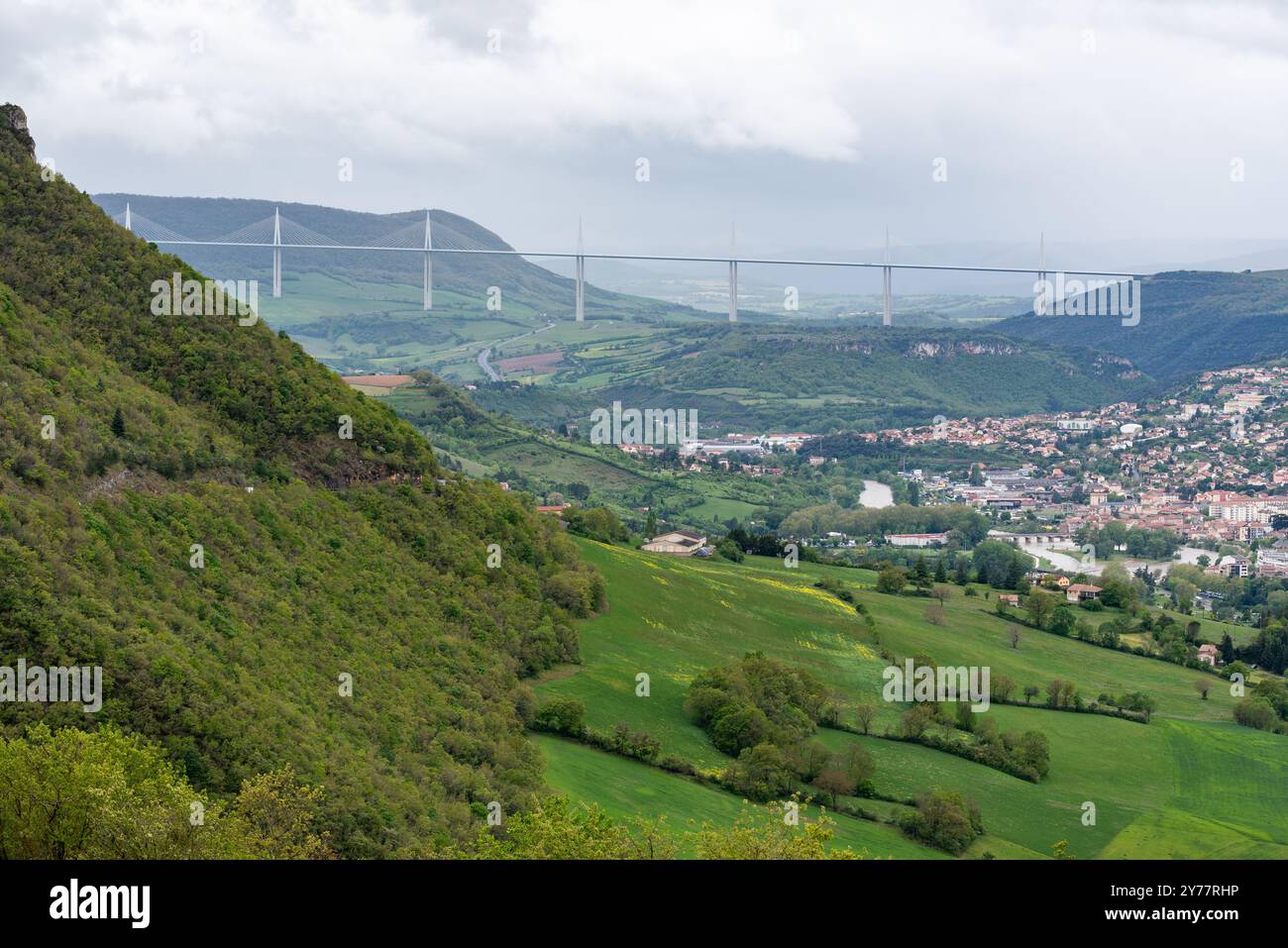The city of Millau and his viaduct viewed from the viewpoint of Millau ...